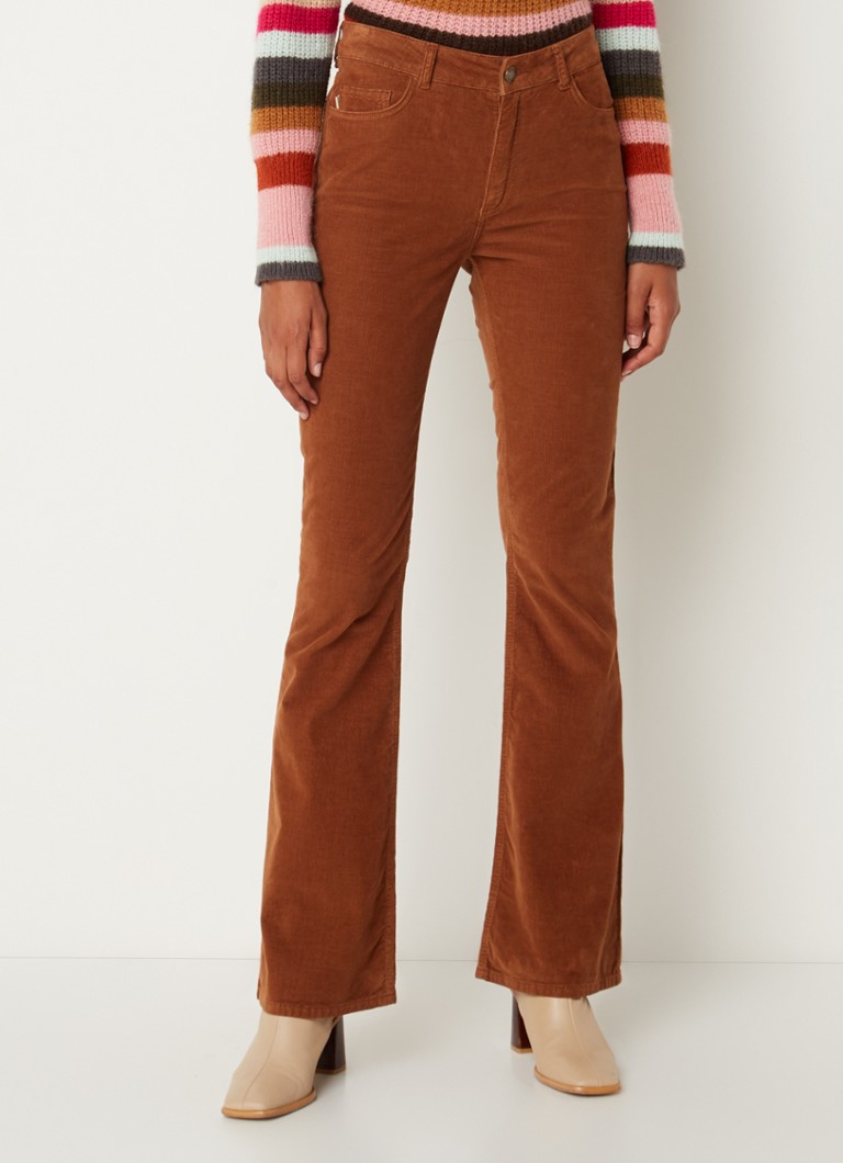 Fabienne Chapot Eva high waist flared fit broek van corduroy • Bruin ...