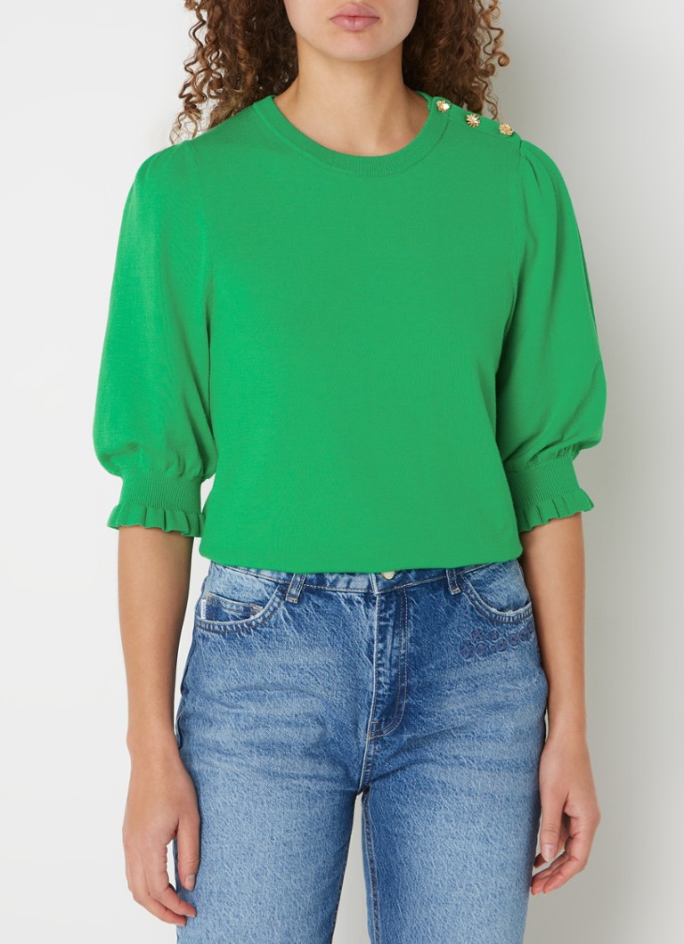 Fabienne Chapot Jolly fijngebreide top met knoopdetail en pofmouw ...