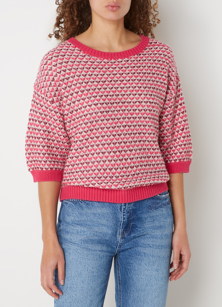 Fabienne Chapot Rose fijngebreide pullover in alpaca wolblend met lurex ...