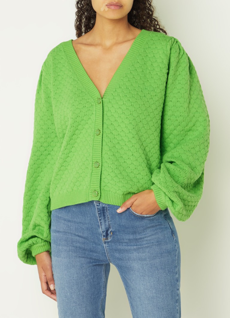 Fabienne Chapot Rosie grofgebreid vest met ballonmouw en sierknopen ...