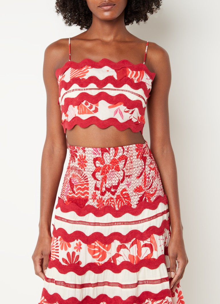 FARM Rio Crop top met print en strikceintuur • Donkerrood • de Bijenkorf