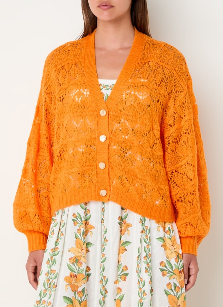 Farm Rio Fijngebreid vest met opengewerkt dessin • Oranje • de Bijenkorf