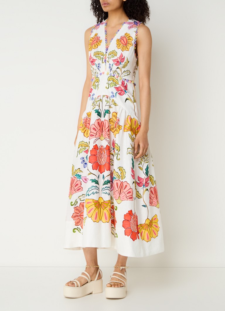 Farm Rio Floral Insects midi jurk van linnen met bloemenprint ...