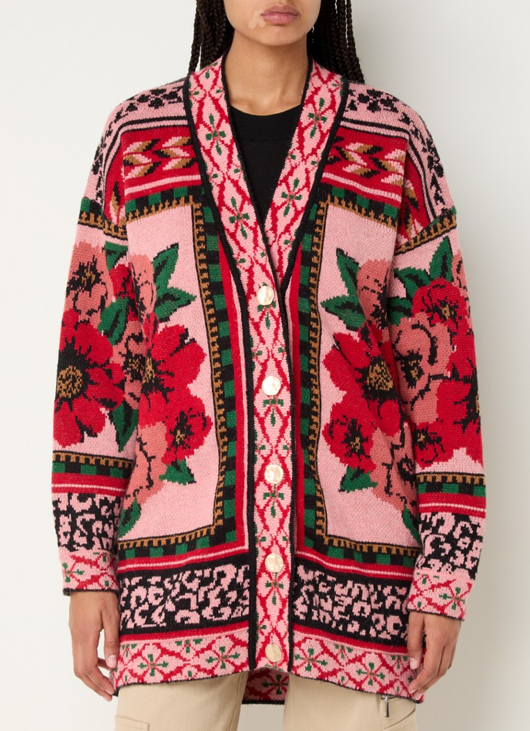 Farm Rio Flower fijngebreid vest in wolblend met bloemenprint • Roze ...