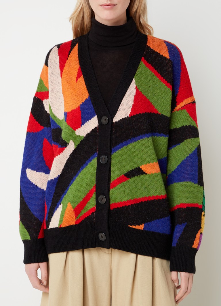 Farm Rio Flowers Banana fijngebreid vest in wolblend met ingebreid ...