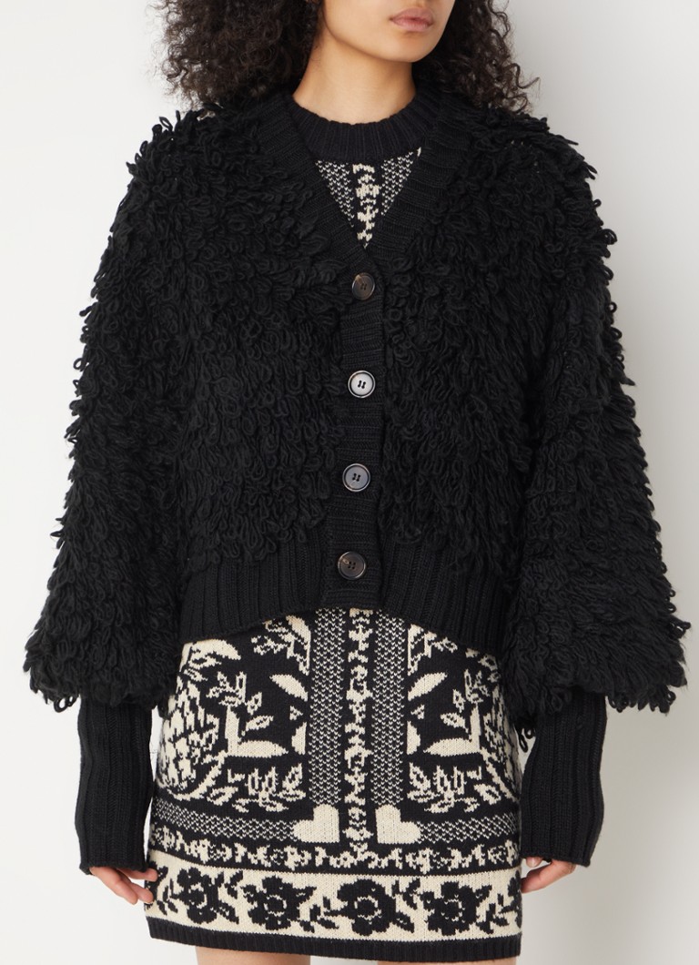 Farm Rio Grofgebreid vest in wolblend met structuur • Zwart • de Bijenkorf