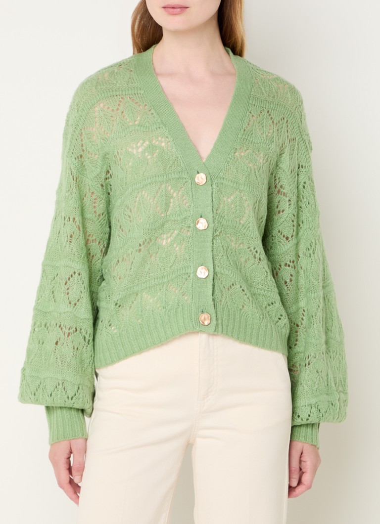 Farm Rio Grofgebreid vest met opengewerkt dessin en sierknopen ...