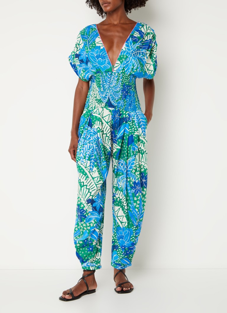 Farm Rio Jungle Panther wide fit jumpsuit van linnen met smockwerk ...