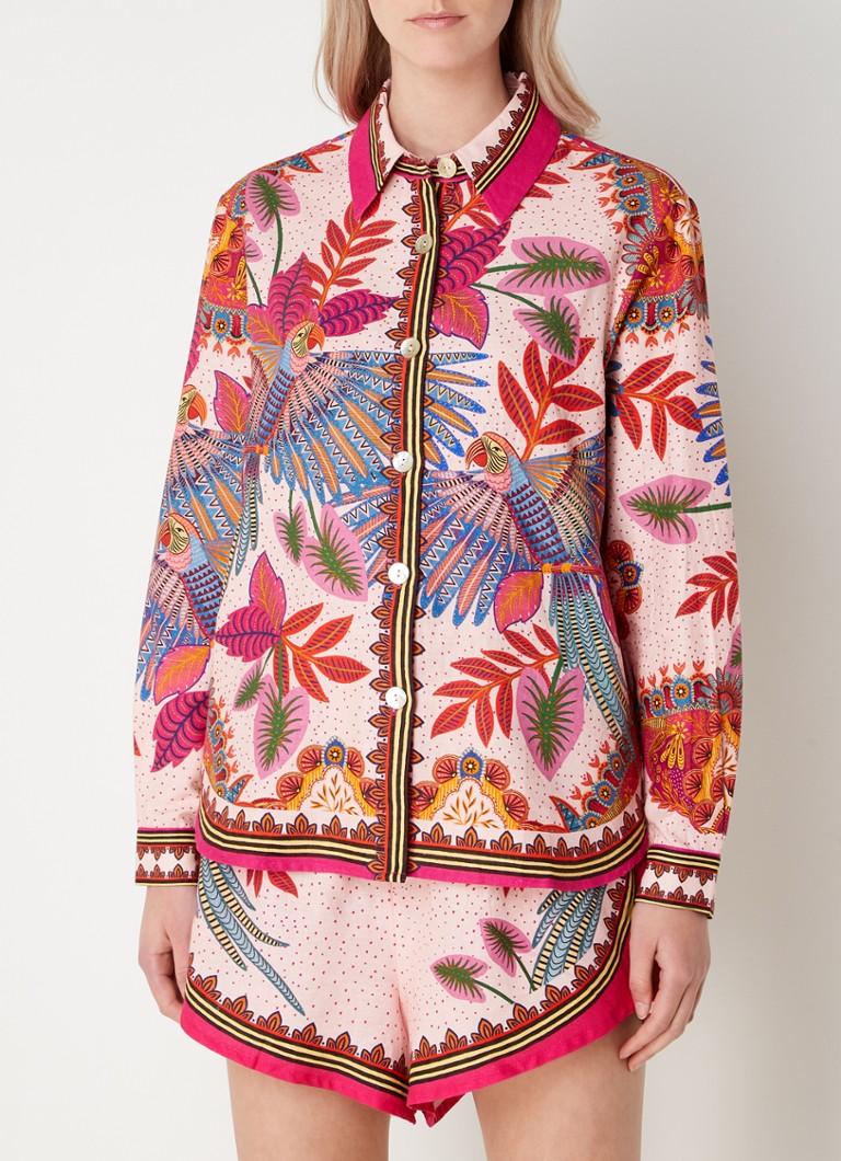 FARM Rio Macaw Scarf oversized blouse in linnenblend met dierenprint ...