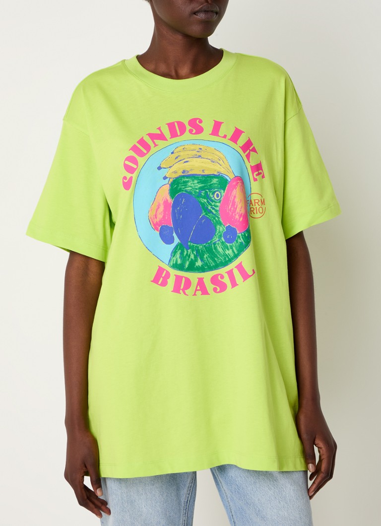 Farm Rio Oversized T-shirt van biologisch katoen met print • Neongroen ...