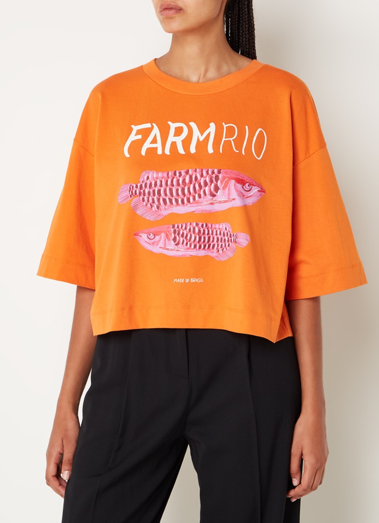 Farm Rio T-shirt van biologisch katoen met logoprint • Oranje • de ...