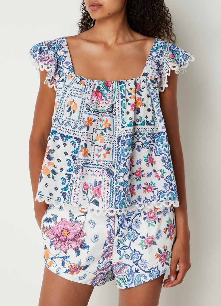 Farm Rio Top met bloemenprint en broderie • Gebroken wit • de Bijenkorf