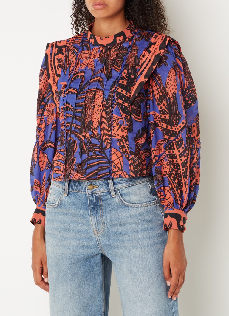 Farm Rio Tropical blouse met borduring en print • Kobaltblauw • de ...