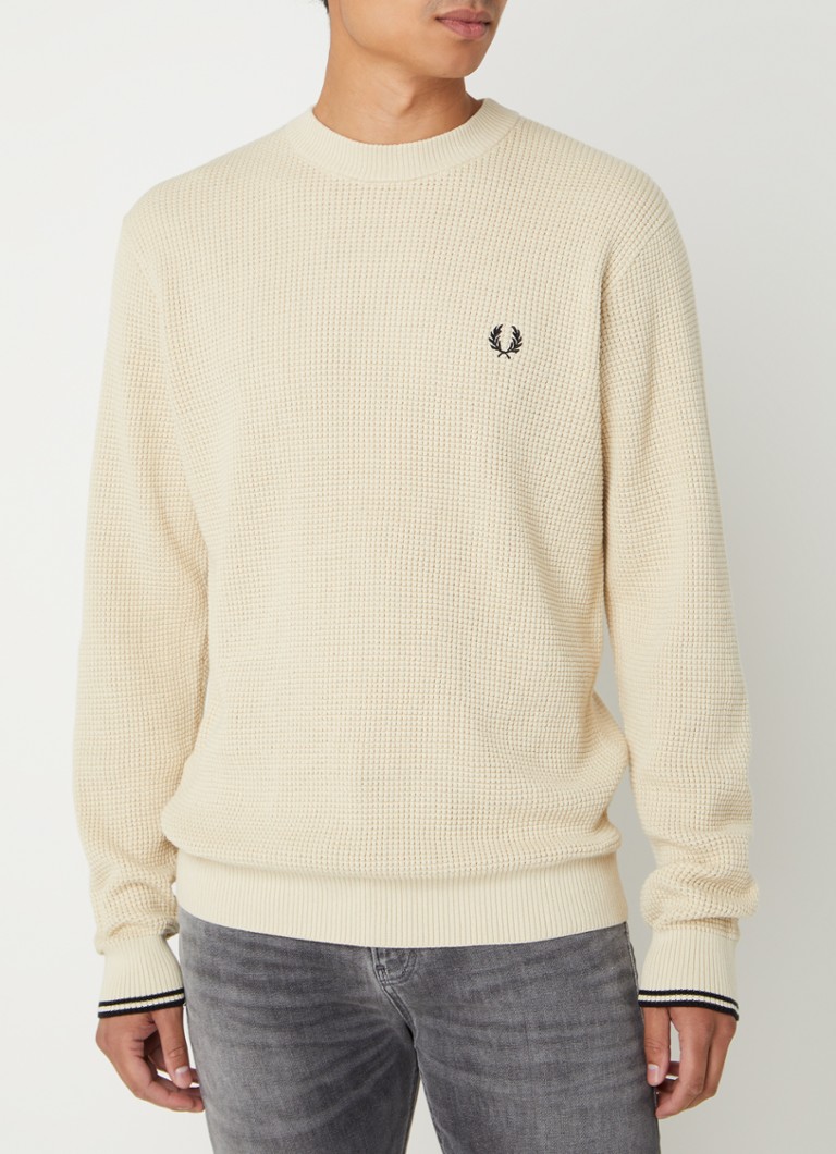 Fred Perry Fijngebreide pullover met wafelstructuur • Donkerbeige • de ...