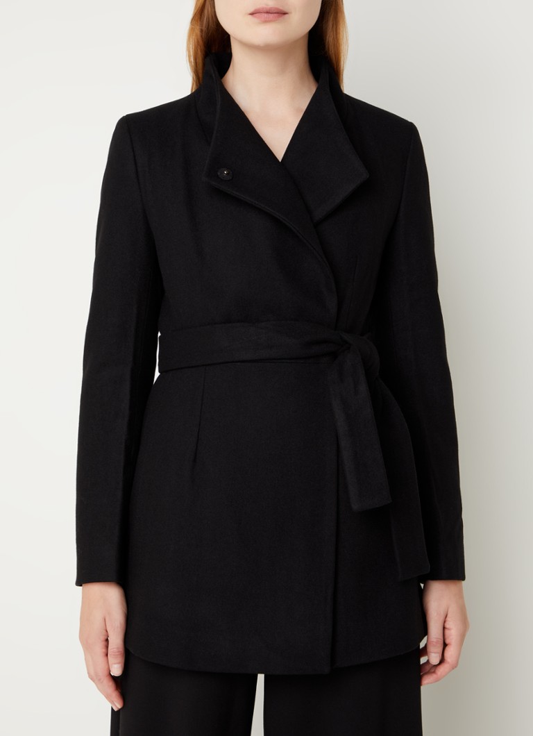 French Connection Platform Felt mantel in wolblend met strikceintuur ...