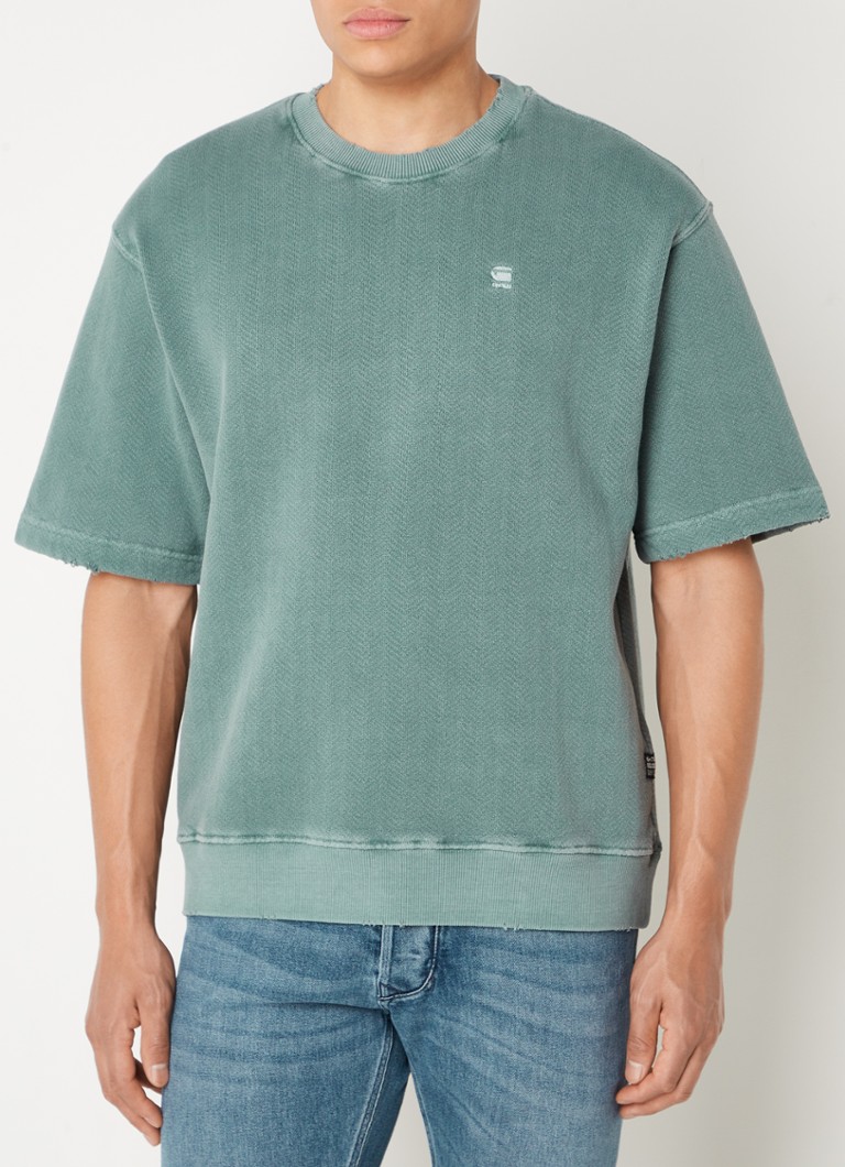 G-Star RAW T-shirt van biologisch katoen met logo • Zeegroen • de Bijenkorf