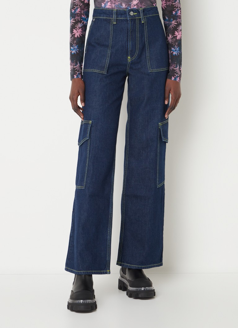 Ganni Angi high waist wide leg jeans van biologisch katoen • Indigo ...