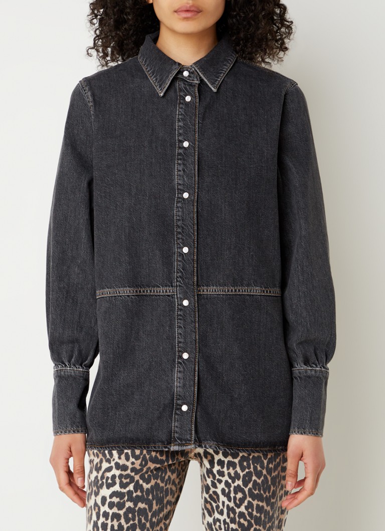 Ganni Future blouse van denim met strass • Antraciet • de Bijenkorf