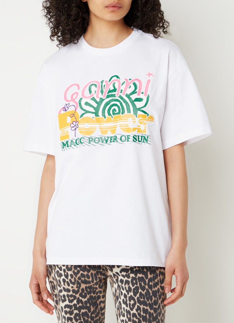 Ganni Future oversized T-shirt in katoenblend met logoprint • Wit • de ...