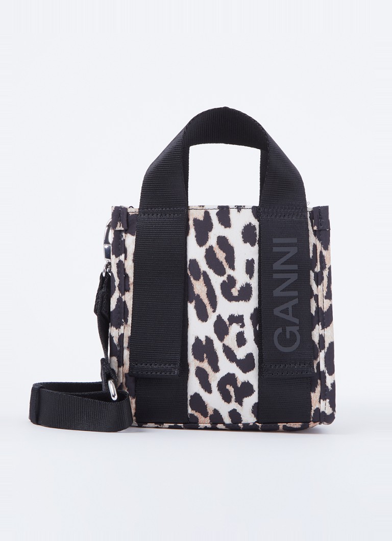 Ganni The Mini Tote handtas met panterprint • Camel • de Bijenkorf
