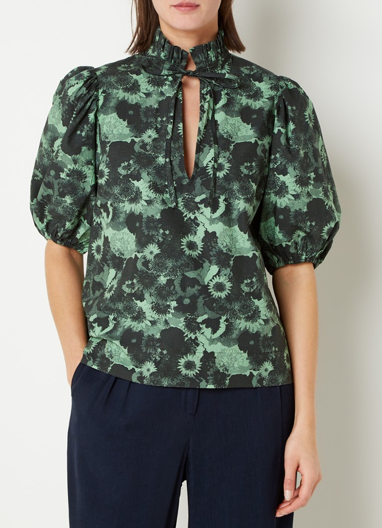 Ganni Tuniek met bloemenprint en pofmouw • Groen • de Bijenkorf