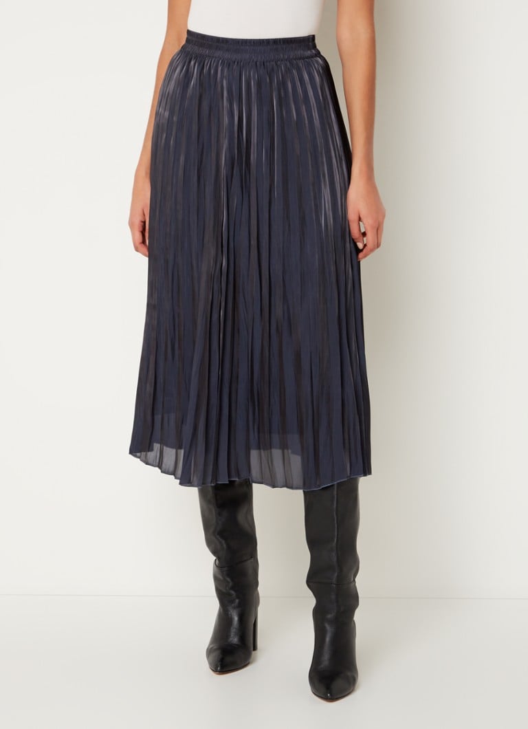 Gerard Darel Dekra midi rok van satijn met plissé • Donkerblauw • de ...