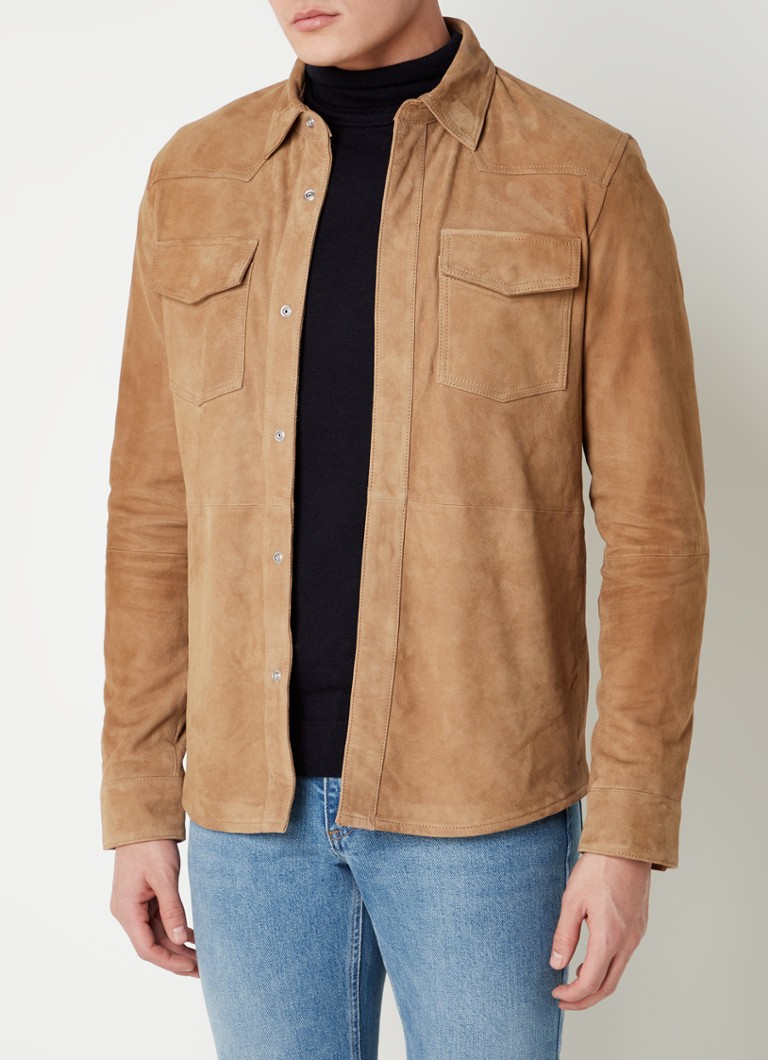 Goosecraft Wyatt overshirt van geitenleer met borstzakken • Camel • de ...