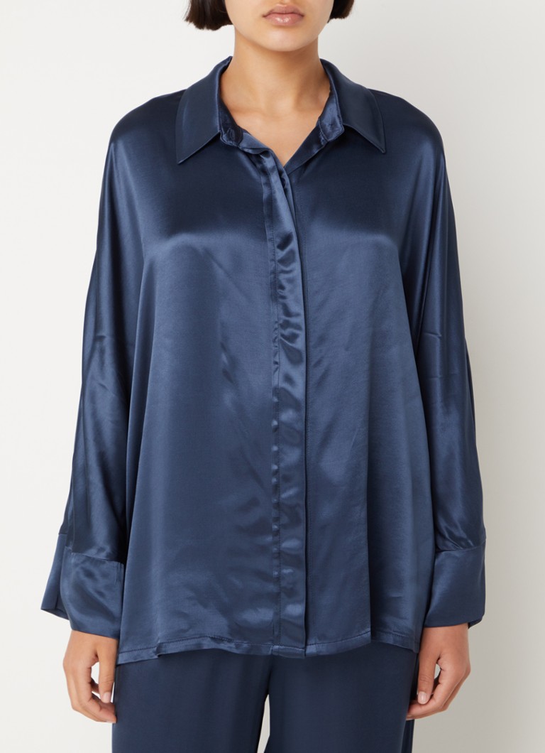 Greek Archaic Kori Blouse van satijn • Donkerblauw • de Bijenkorf