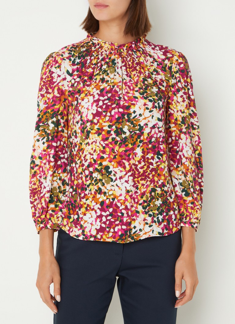 Hobbs June top met print en smockwerk • Donkerroze • de Bijenkorf