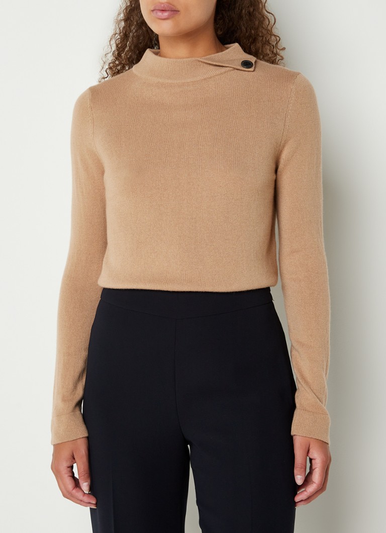 Hobbs Talia fijngebreide trui in kasjmierblend met sierknoop • Camel • de Bijenkorf