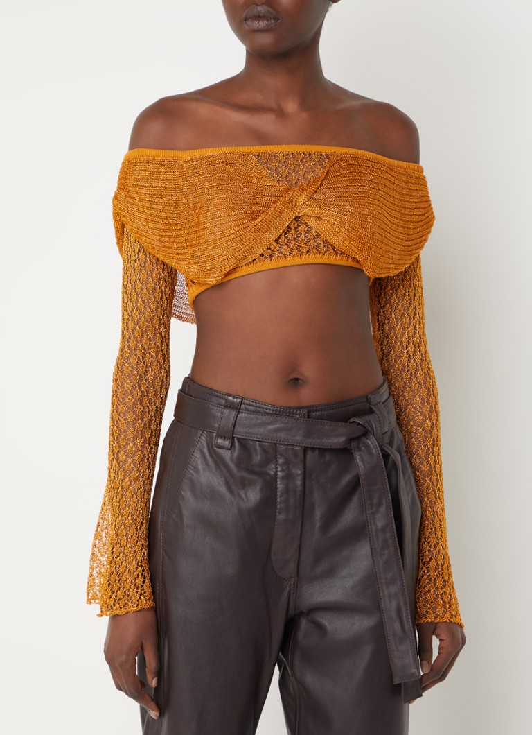 House Of Sunny The Solar Sleeve Off Shoulder Crop Top Met Lurex
