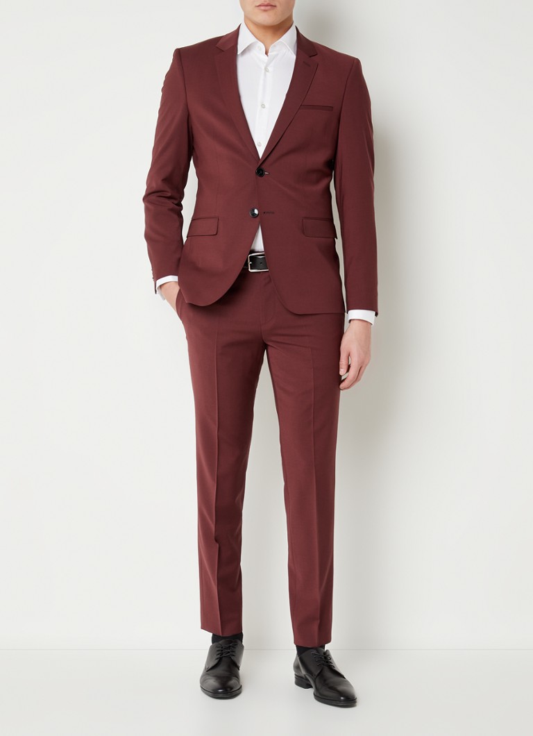 HUGO BOSS Arti Hesten slim fit 2-delig pak in wolblend • Roodbruin • de ...