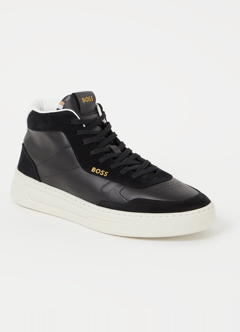 HUGO BOSS Baltimore High Top sneaker van leer met suède details • Zwart ...