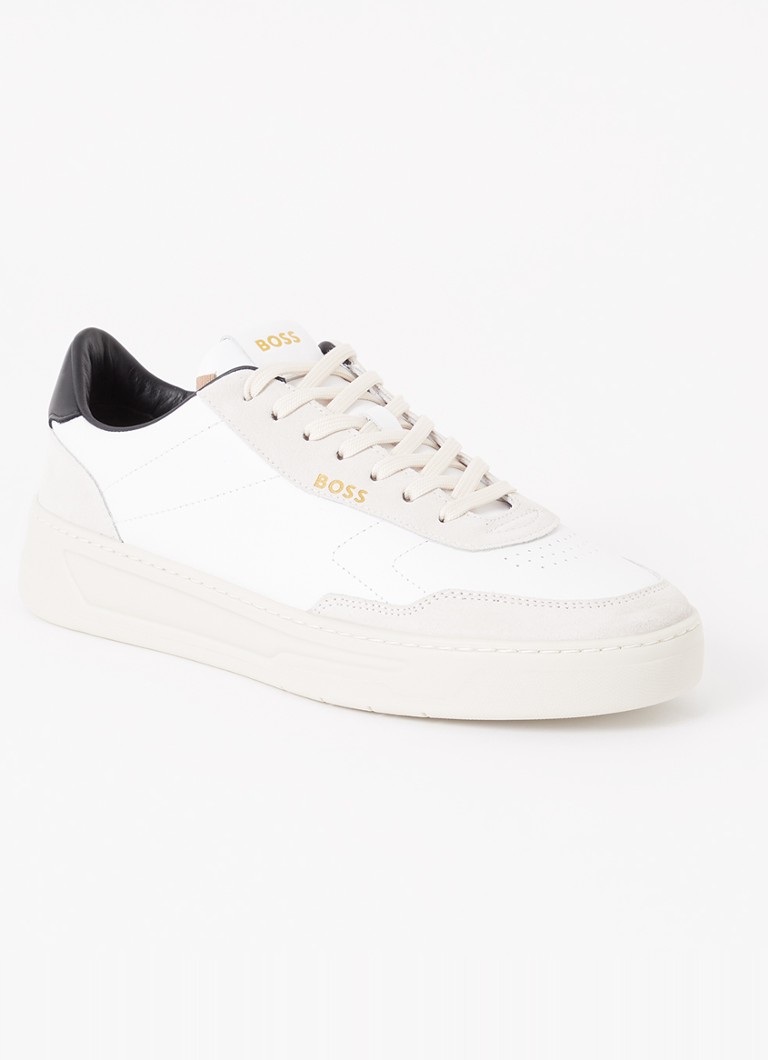 HUGO BOSS Baltimore sneaker van leer met suède details • Gebroken wit ...