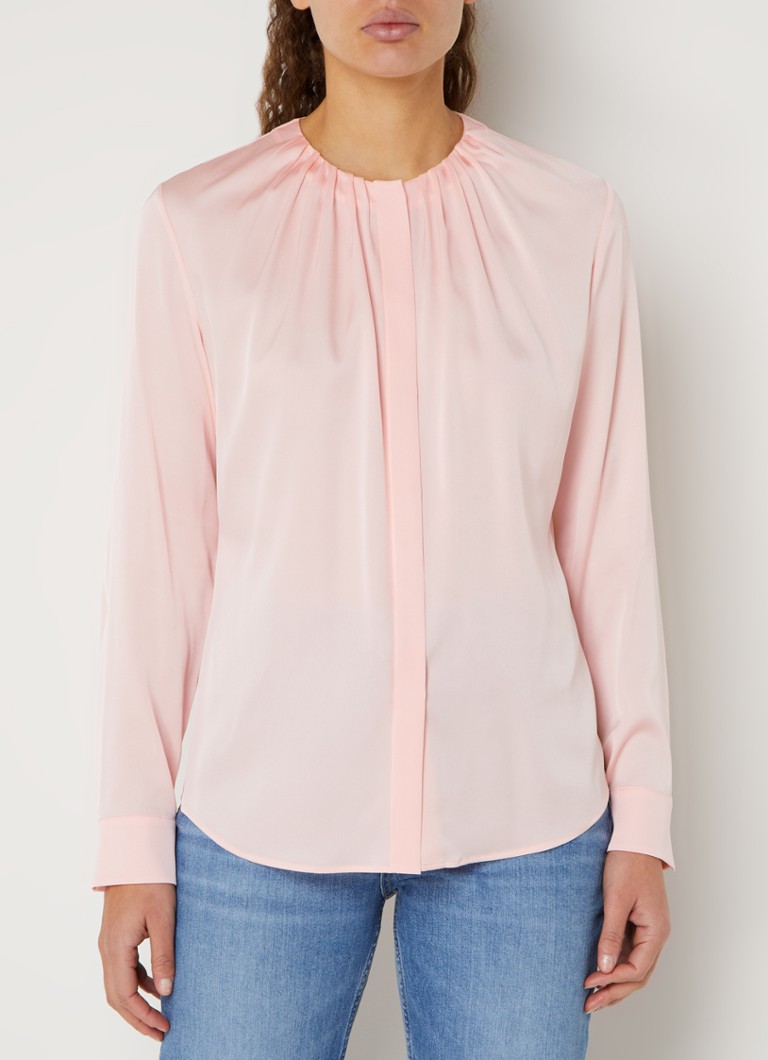 HUGO BOSS Banorah blouse van zijde met gedrapeerde hals • Roze • de ...