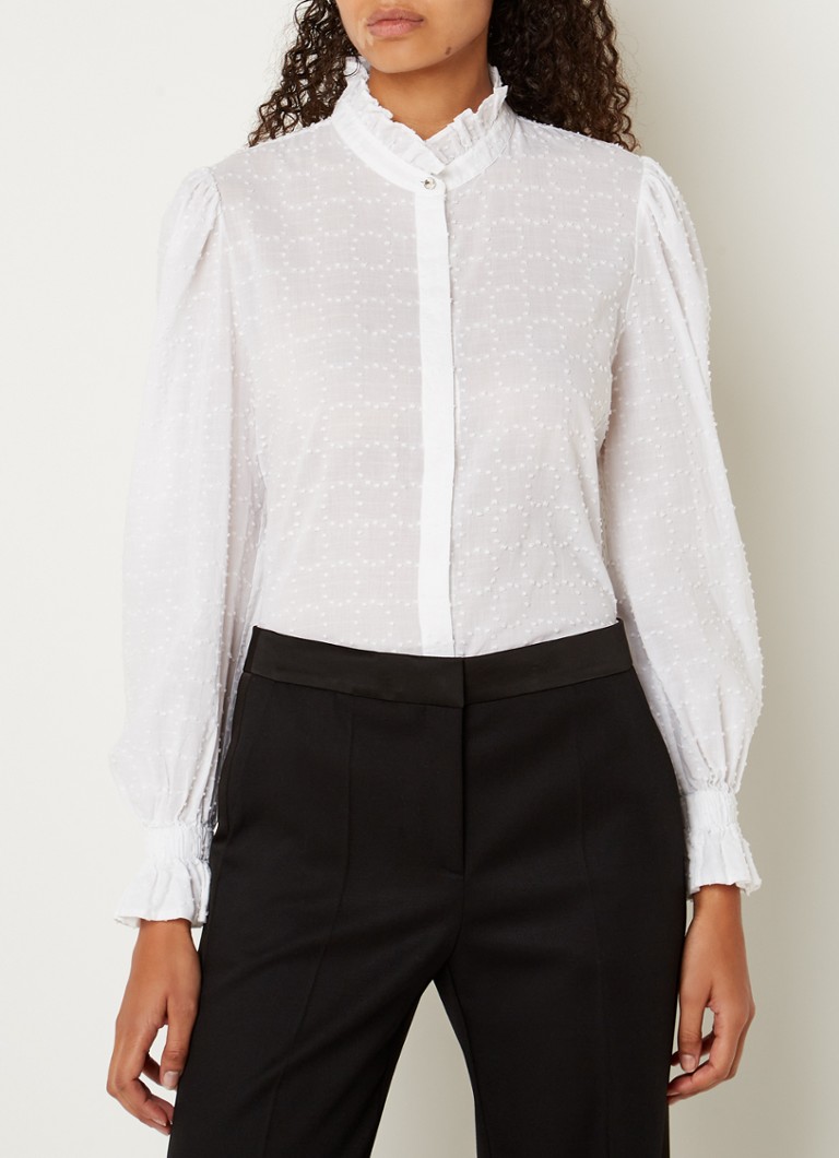 HUGO BOSS Bellina blouse met structuur en smockwerk • Wit • de Bijenkorf
