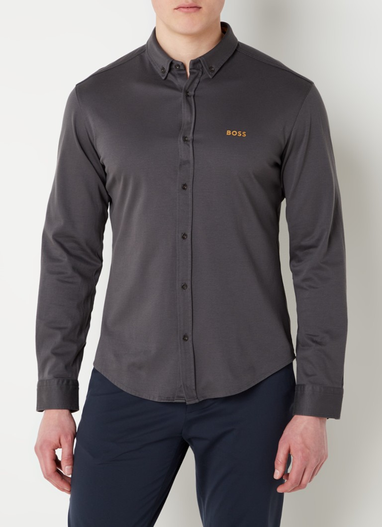 HUGO BOSS Biado regular fit overhemd met stretch • Donkergrijs • de ...