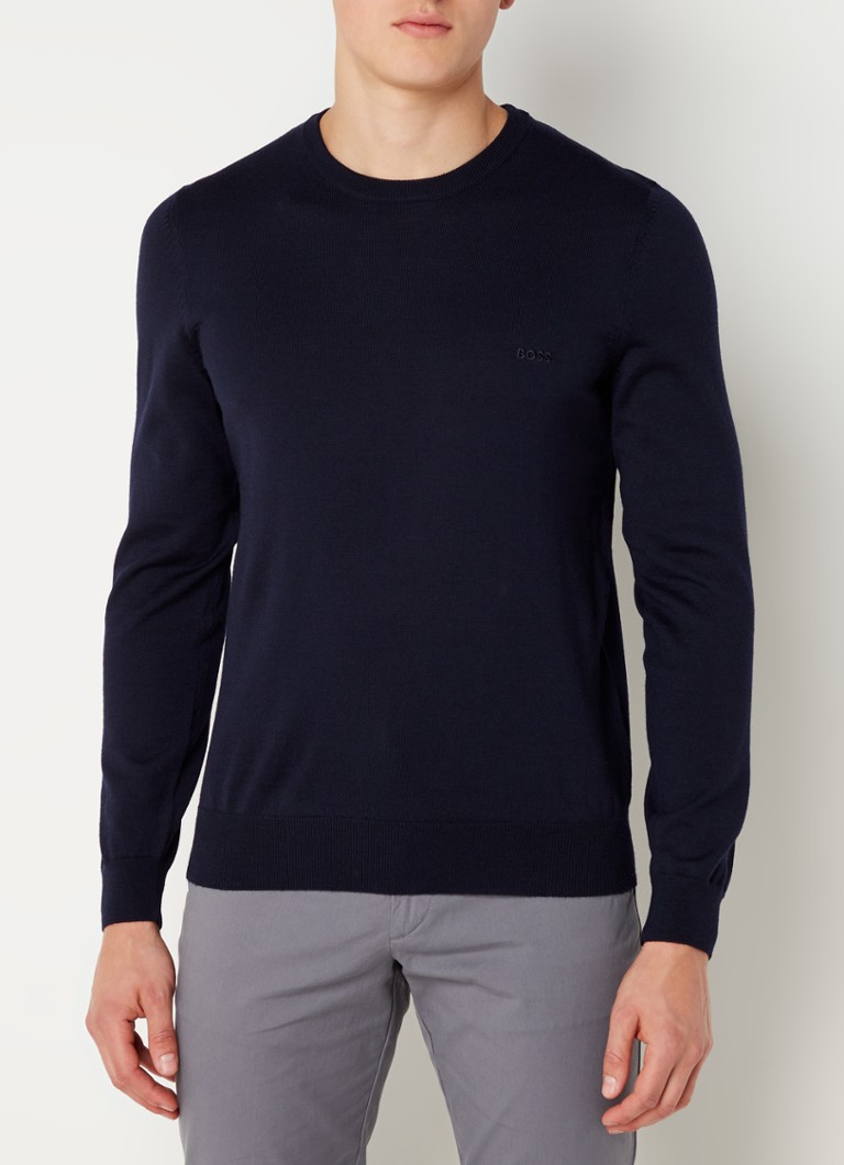 HUGO BOSS Botto fijngebreide pullover van scheerwol • Blauw • de Bijenkorf