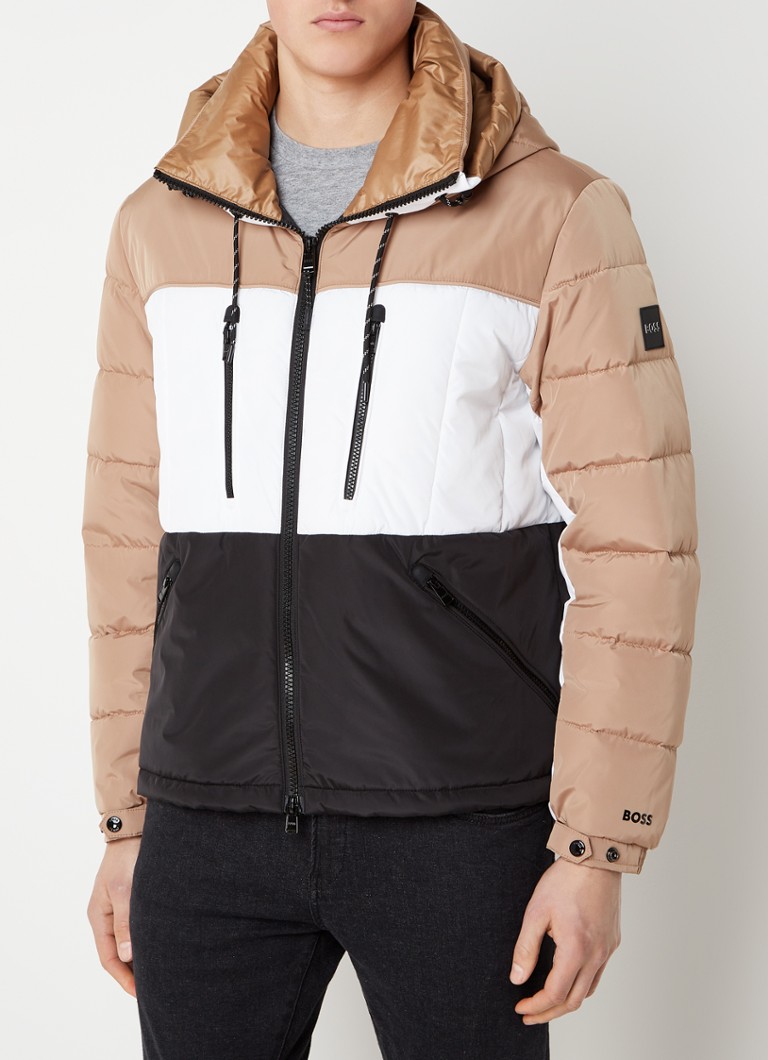 HUGO BOSS Celindros pufferjack met logo en colour blocking • Camel • de ...