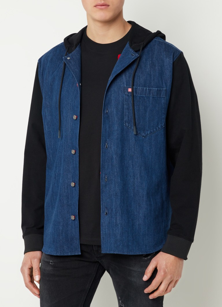 HUGO BOSS Ekoin regular fit overshirt met capuchon en contrast • Zwart ...