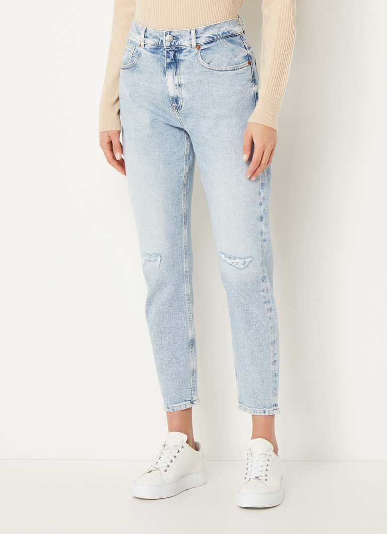 HUGO BOSS Elsa high waist tapered cropped jeans met ripped details ...
