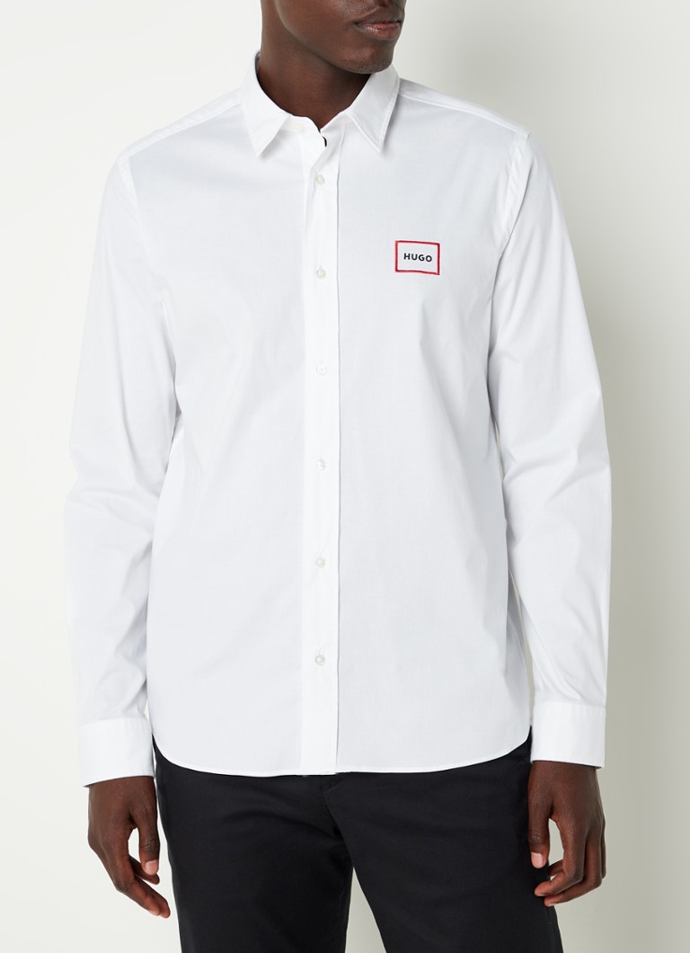 HUGO BOSS Emero straight fit overhemd met logoborduring • Wit • de ...