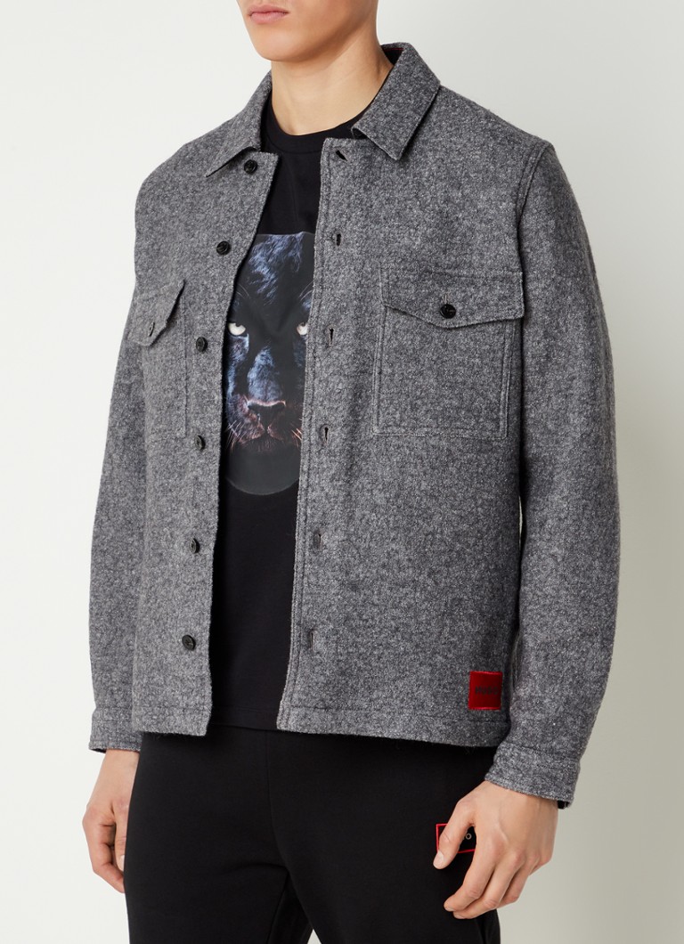 HUGO BOSS Enalu overshirt in wolblend met gemêleerd dessin en ...