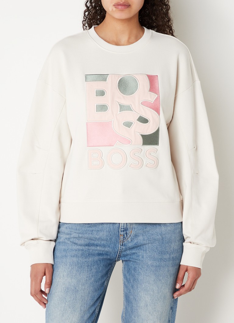 HUGO BOSS Esinia sweater met logoborduring • Creme • de Bijenkorf