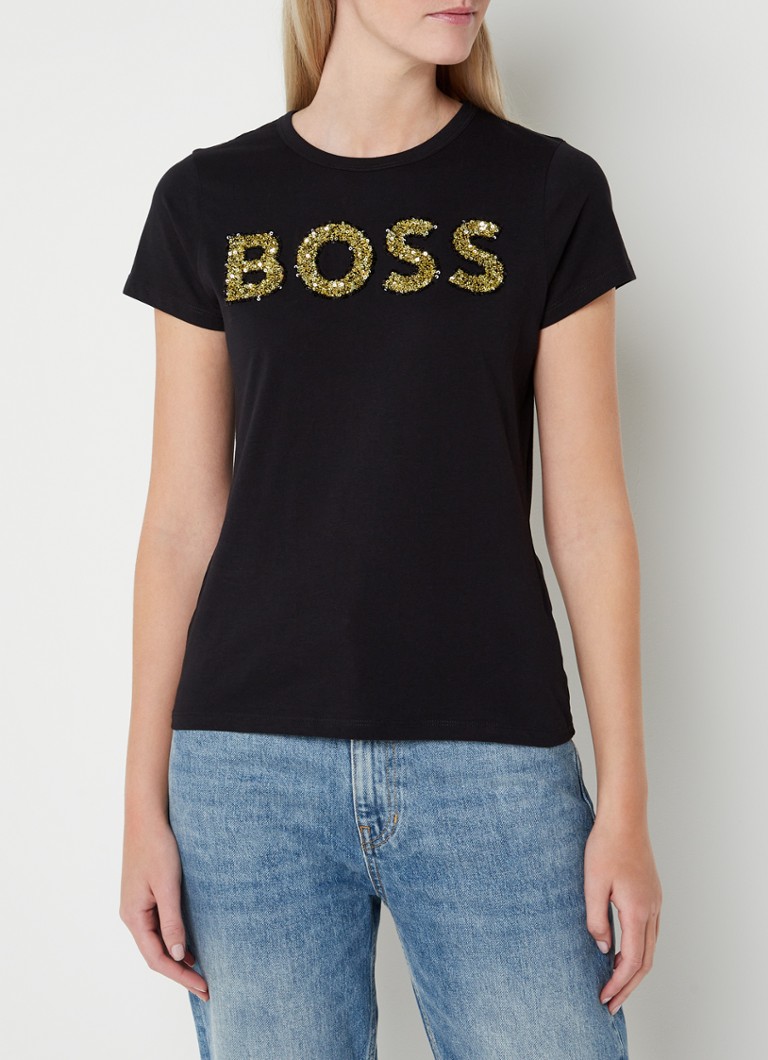 HUGO BOSS Eventsa T-shirt met logo en pailletten • Zwart • de Bijenkorf