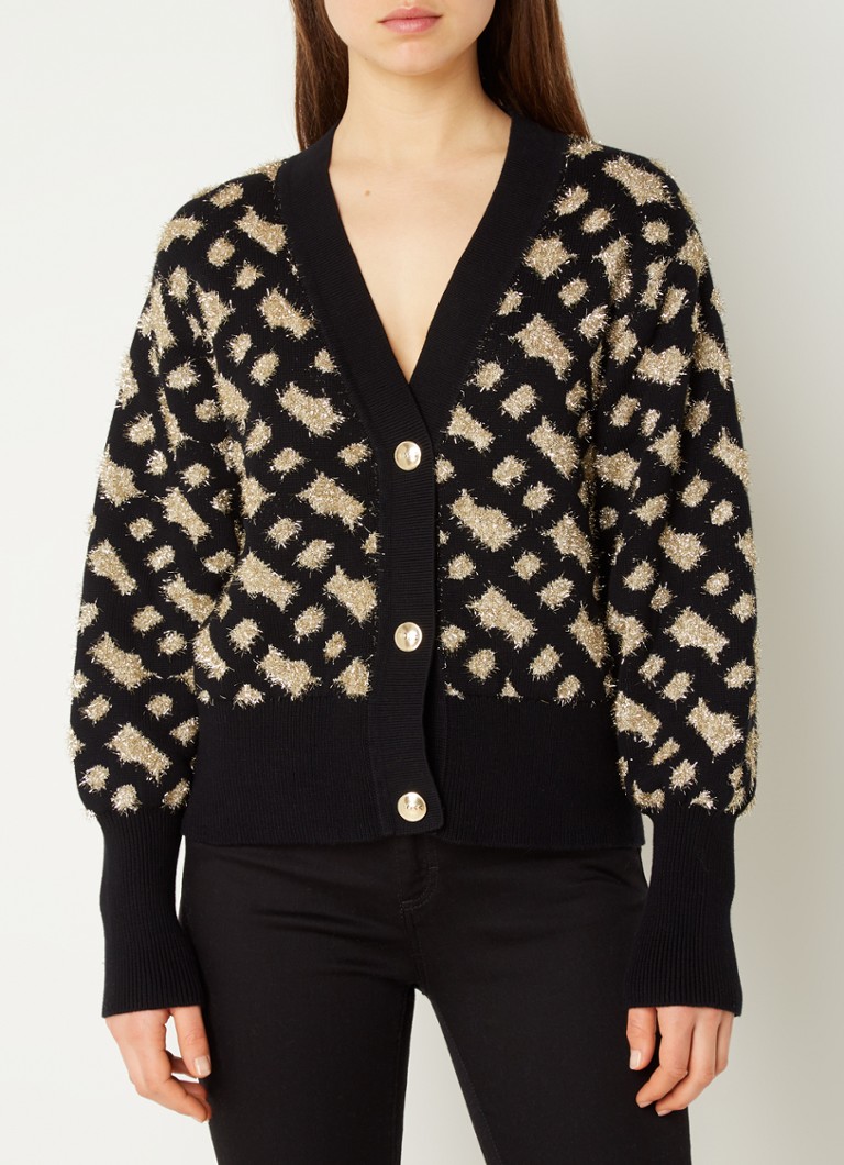 HUGO BOSS Figanello grofgebreide vest met sierknopen en glitter • Zwart ...