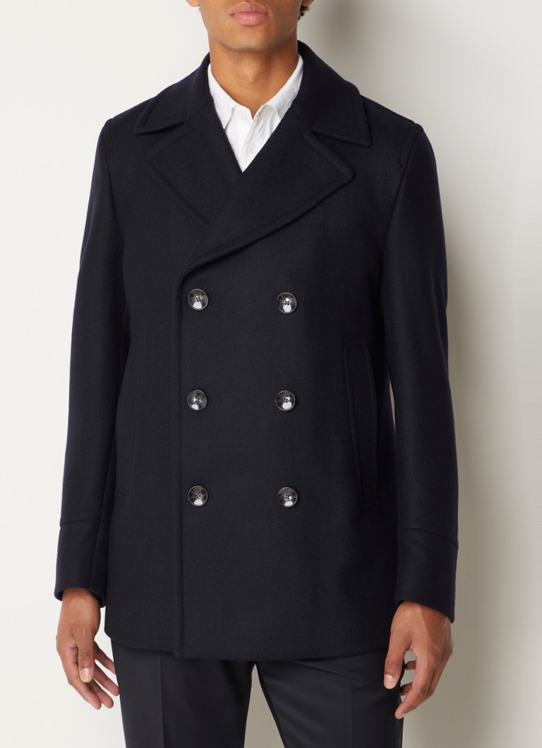 HUGO BOSS H Hyde Peacoat mantel in wolblend met dubbele knopenrij ...