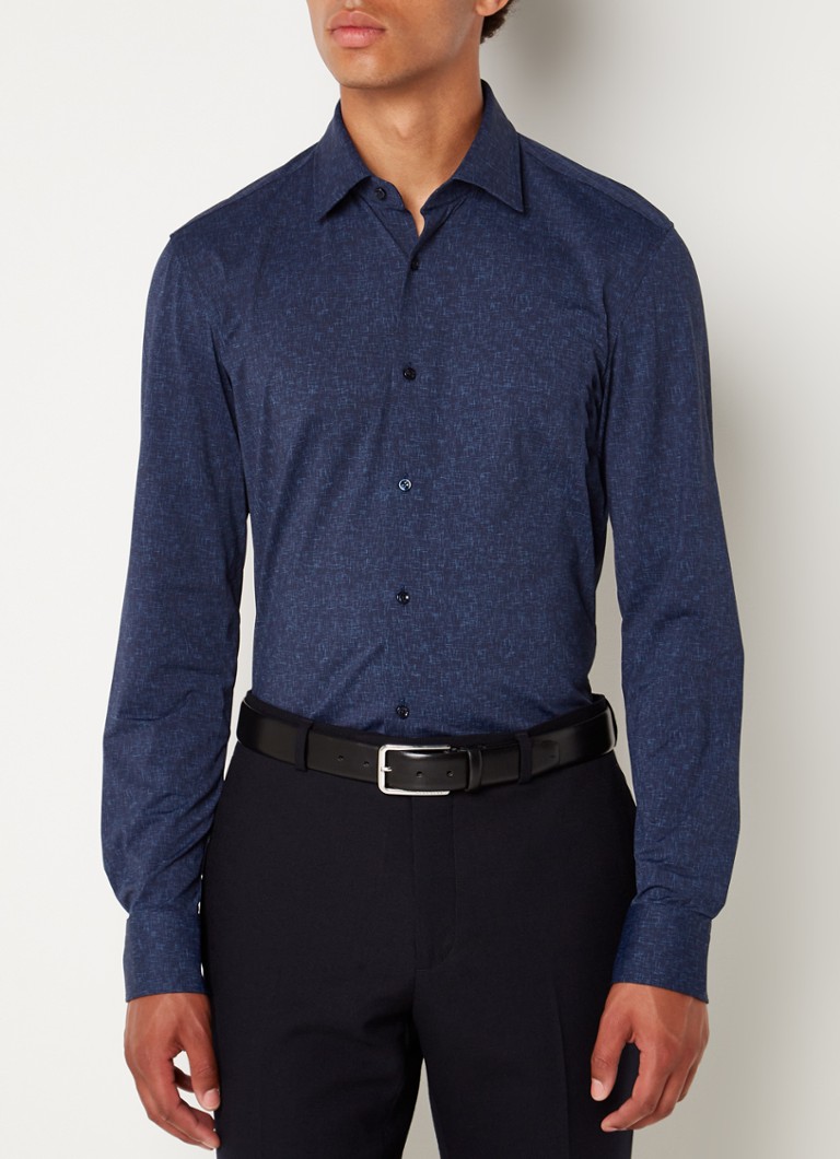 HUGO BOSS Hank slim fit overhemd met structuur • Donkerblauw • de Bijenkorf