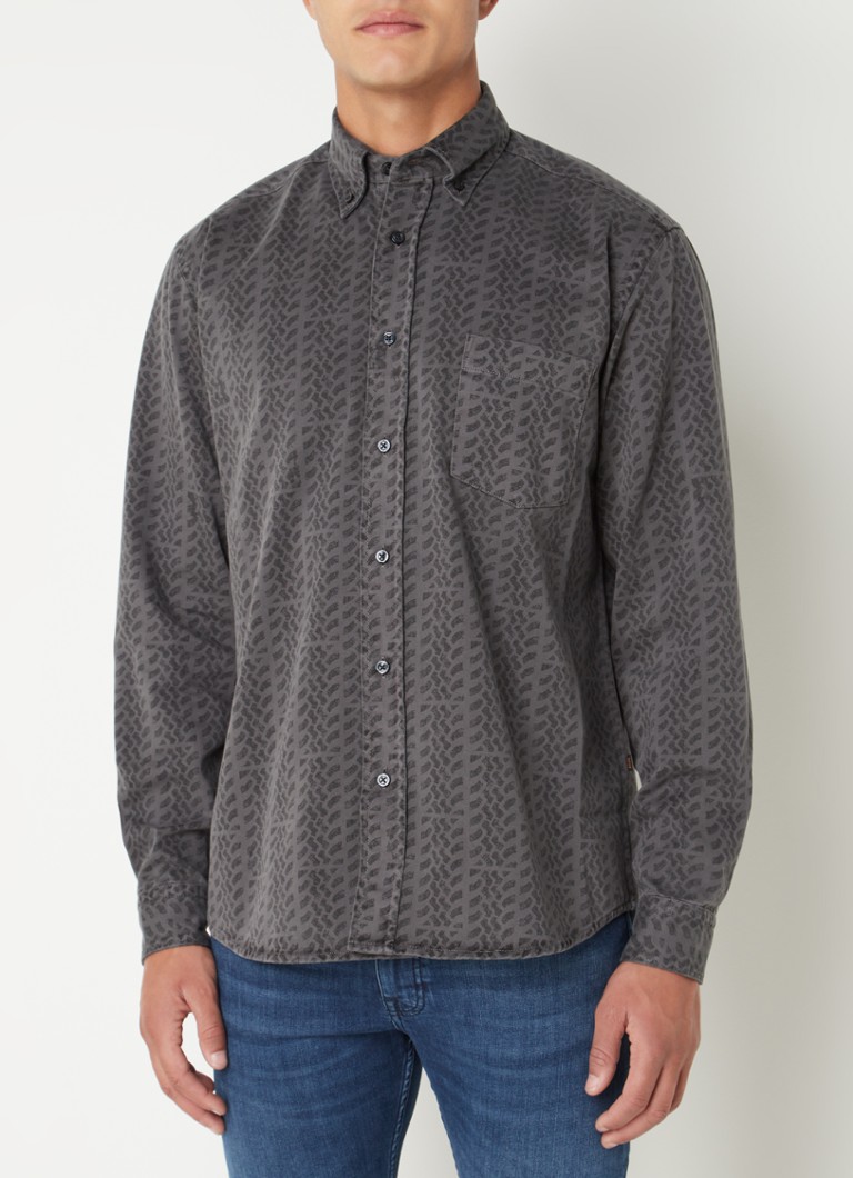 HUGO BOSS Lambey regular fit overhemd van denim met grafische print ...