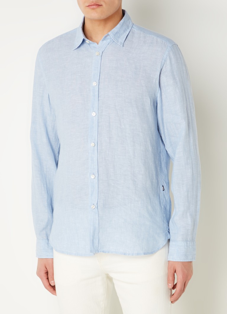 HUGO BOSS Liam regular fit overhemd van linnen • Staalblauw • de Bijenkorf
